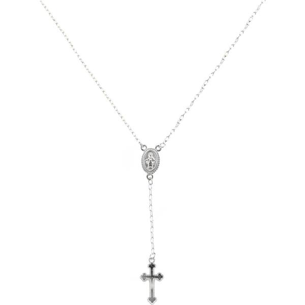 商品名ORENTINI 2mm 925 Sterling SIlver Religious Dainty Rosary Necklace Virgin Mary Cross Necklace 16"" Open Link Y Necklac...