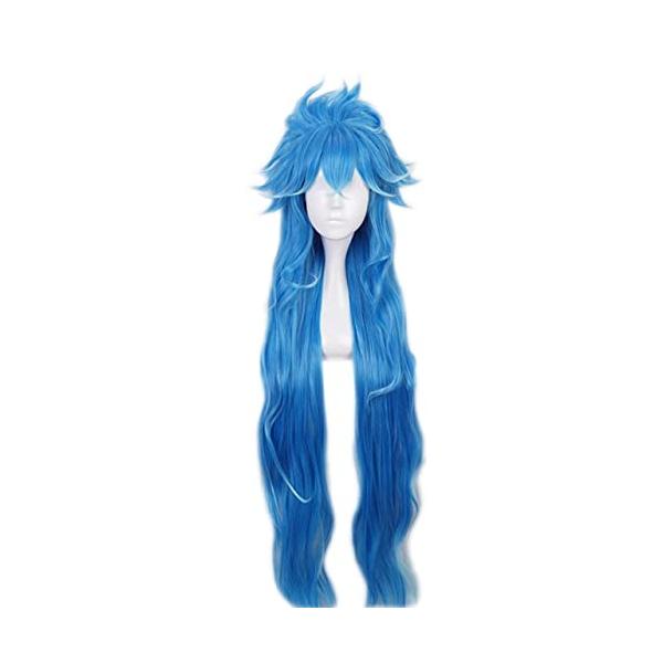 商品名:  Idia Shroud Cosplay Twisted Wonderland Cosplay Men 120cm Long Curly Blue Wig Cosplay Anime Cosplay Heat Resistant ...