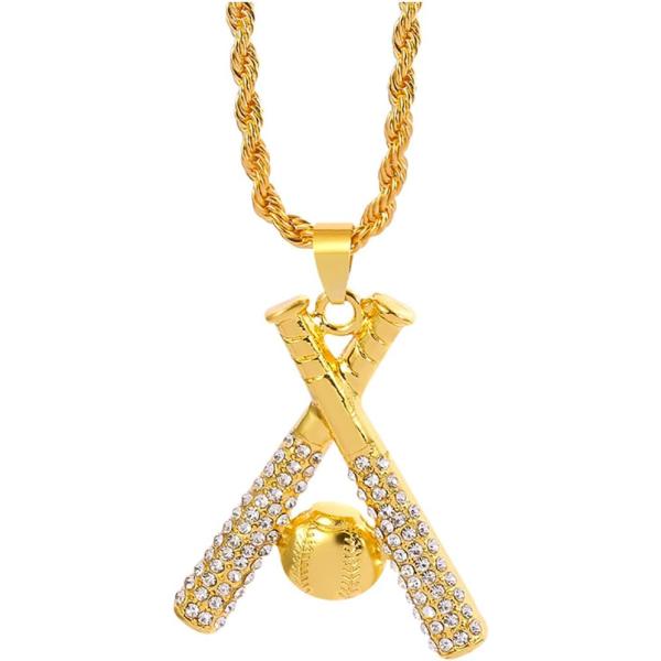 商品名メンズ ジルコン象嵌 ゴールドクロス野球バットとボール ペンダント ツイストチェーンネックレス 23.6+1.41インチ, One Size, ステンレス鋼, ジルコンAZYOUNG Men’s Many Zircons Inlaid...
