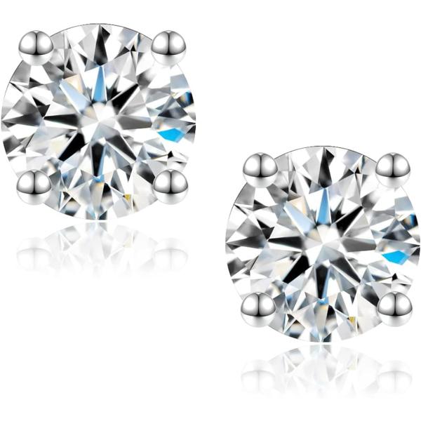 商品名2カラット モアッサナイト スタッドピアス DF カラー 理想カット 人工ダイヤモンド 18K ホワイトゴールドメッキ 女性用 鑑定書付き, スターリングシルバー, モアッサナイト,2CT Moissanite Stud Earrin...