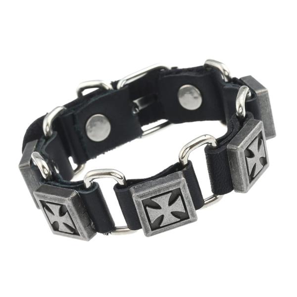 商品名:  LHYLHY Cross Leather Men's Bracelet Knights Templar Iron Bangles Fashion Wristband for Men Punk Jewelry (Metal Col...