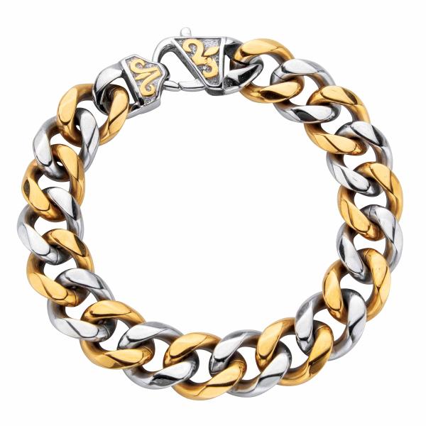 商品名:  PalmBeach Men's Yellow Gold Ion-Plated Stainless Steel Curb Link Chain Bracelet (14mm), Lobster Claw Clasp, 8.5 in...