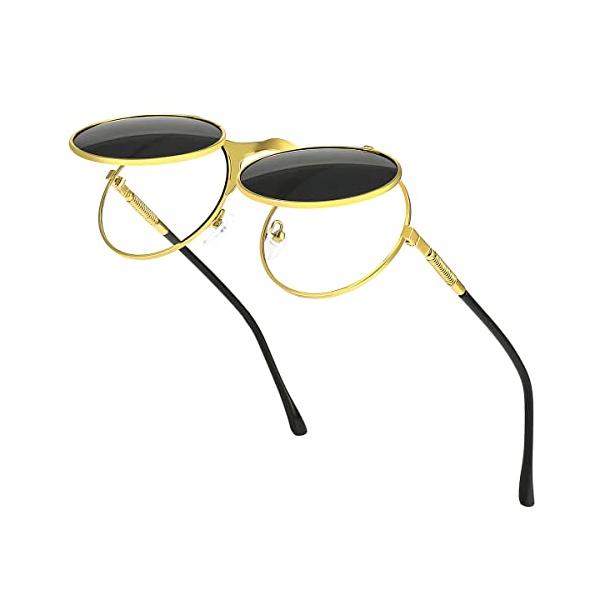 商品名:  GYsnail Make the world clear Round Flip Up Sunglasses for Men, Cute Steampunk Shades with Double Lenses, Hippie St...