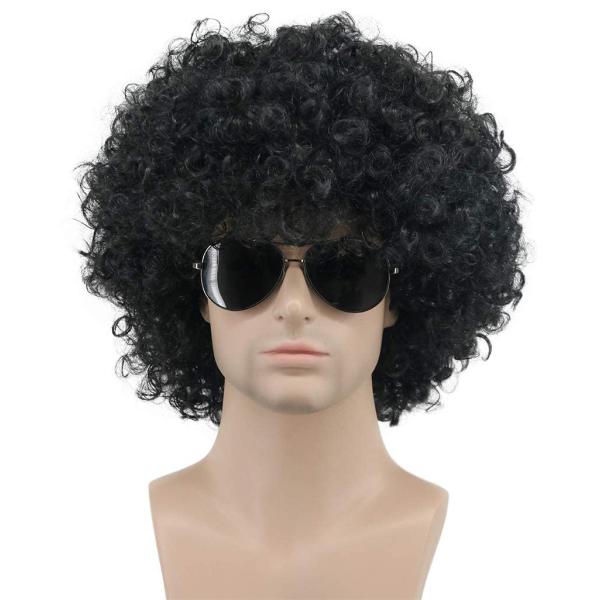 商品名:  YES DADDY Men and Women Afro 70s 80s Short Curly Black Rocker Party Wig California Halloween Costume Cosplay Wigブラ...
