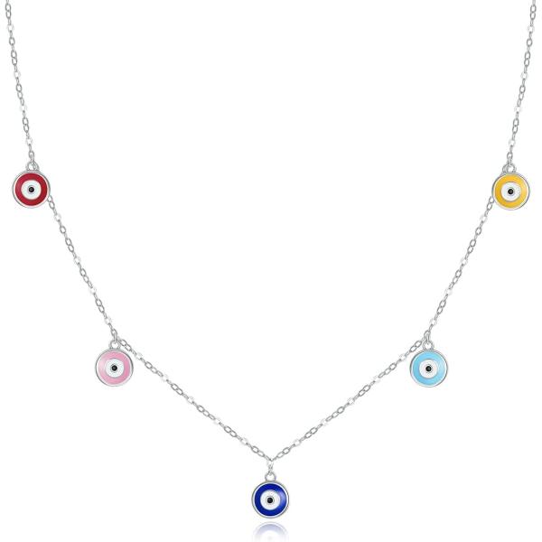 商品名Shysnow イーブルアイネックレス スターリングシルバー ブルー トルコの目 オジョネックレス 上品なマルチカラー ギリシャの邪視 チョーカー ペンダント チェーン 幸運のお守り ジュエリー ギフト レディース ガールズ メンズ,...