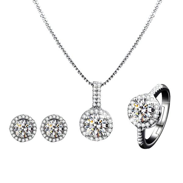 商品名:  Xaena Jewelry Set for Women, Necklace Dangle Earrings rings Set, White Gold Plated Jewelry Set with White AAA Cubi...