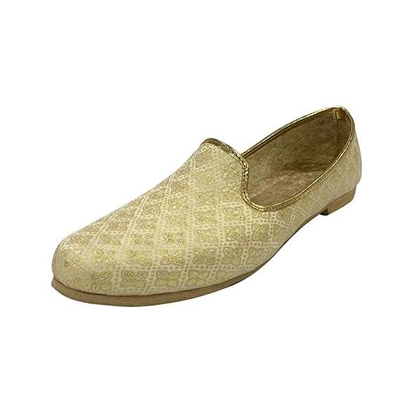 商品名Shoe Bazar Mens Ethnic Designer Punjabi Jutti for Men Cream Gold Shoes Wedding Khussa Traditional Handmade Loafers, 1...