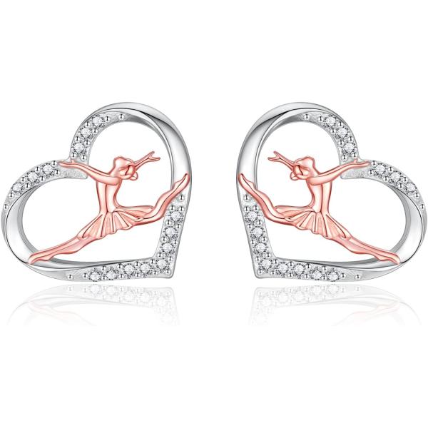 商品名Sterling Silver Ballerina Earrings for Girls: Ballet Dancer Heart Stud Earrings Ballerina Christmas Jewelry Gift for ...