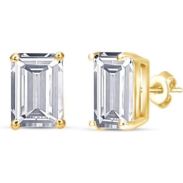 商品名SAVEARTH DIAMONDS 4x6mm エメラルドカット 人工モアッサナイト ダイヤモンド ソリティア スタッド イヤリング 14Kゴールドメッキ 925スターリングシルバー ジュエリー ギフト 女性用 結婚式 (G-Hカラー...