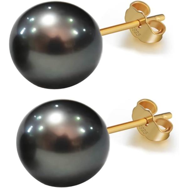 商品名ブラックパール18Kゴールドスタッドピアス、本物の淡水水養殖手摘み AAAA+ ブラックパール レディース ガールズ レディースpearls Earrings for women Girl Ladies,Genuine Freshwa...