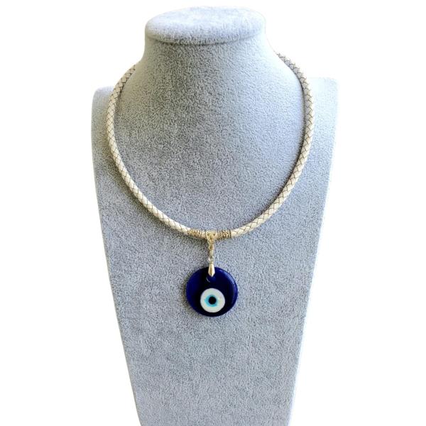 商品名Handmade Genuine Braided Leather Necklace Choker with Evil Eye Pendant for Women Girls Holiday Gifts Free Complimenta...