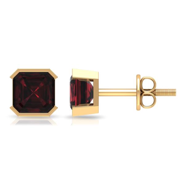 商品名: 2.50 CTアッシャーカットガーネットソリティアハーフベゼルセットスタッドイヤリング（AAA品質）, 14Kイエローゴールド 2.50 CT Asscher Cut Garnet Solitaire Half Bezel Set...