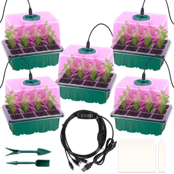 商品名:  ZYP 5 PCS Seed Starter Trays Kit, Seedling Trays Seed Starter Tray with Dome and Light Greenhouse Growing Trays Pl...