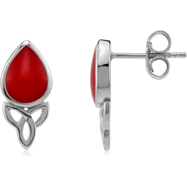 商品名Silvershake スタッドピアス 人工レッドコーラル トリケトラ ケルティックノット 925スターリングシルバー ティーンズ レディースSilvershake Created Red Coral Triquetra Celtic...
