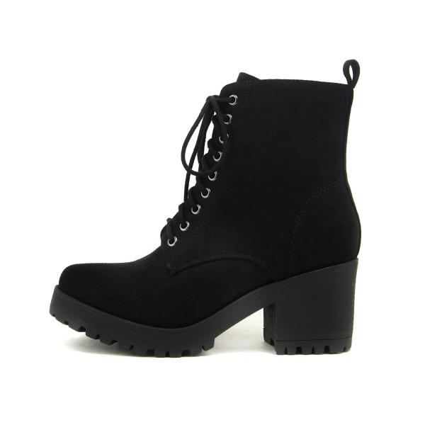 商品名:  Soda FUZZY ~ Women Chunky Lug Sole Lace up Fashion Combat Ankle Boot w/Side Zipper (7.5, Black Imit Suede, numeric...