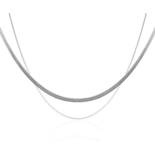 商品名18Kゴールドメッキ スターリングシルバー レイヤード 上品 スナックチェーンネックレス ヘリンボーンチョーカー 調節可能 強力なリンクハートペンダント レディース ギフト包装, 金メッキ, 宝石なし。,Layered Dainty ...