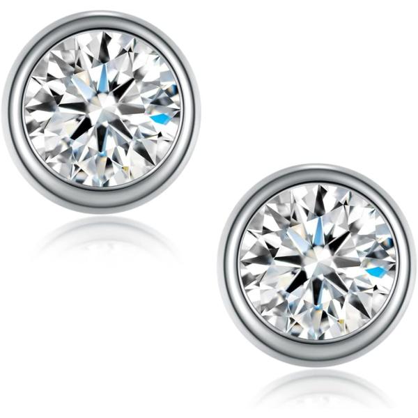 商品名2カラット モアッサナイト スタッドピアス DF カラー 理想カット 人工ダイヤモンド 18K ホワイトゴールドメッキ 女性用 鑑定書付き, スターリングシルバー, モアッサナイト2CT Moissanite Stud Earring...