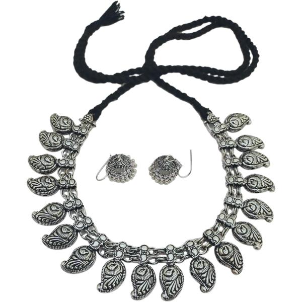 商品名athizay thread ジュエリーセット メタルビーズ付き ブラックスレッドが絡み合っています 風変わりな女性用ネックレスセット 手作り襟チョーカーネックレス, Choker, 金属, 宝石なしathizay thread Je...