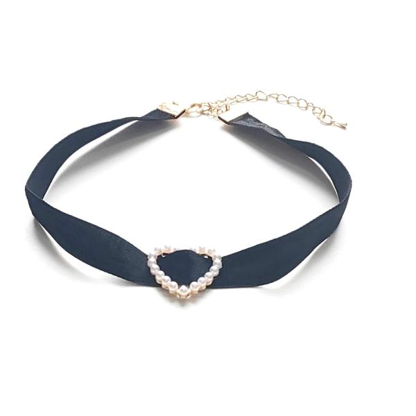 商品名Pearl Choker Necklace Love Heart Velvet Collar Necklace Clavicle Chain Jewelry for Women Girls Teens (Black-Heart)ブラン...