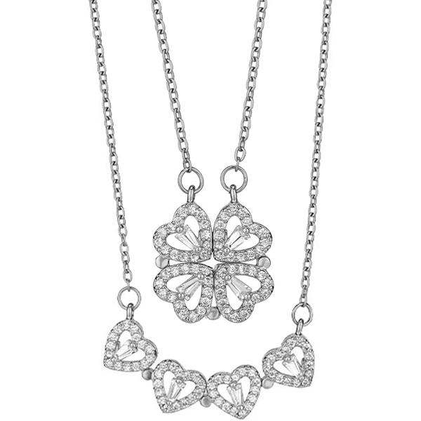 商品名Ritach スターリングシルバー ハートクローバーネックレス 女性用 折りたたみ式ラブネックレス ホワイトゴールド 華奢なペンダント ロングステンレススチールチェーンネックレス ティーンの女の子向け, 銅, キュービックジルコニアR...