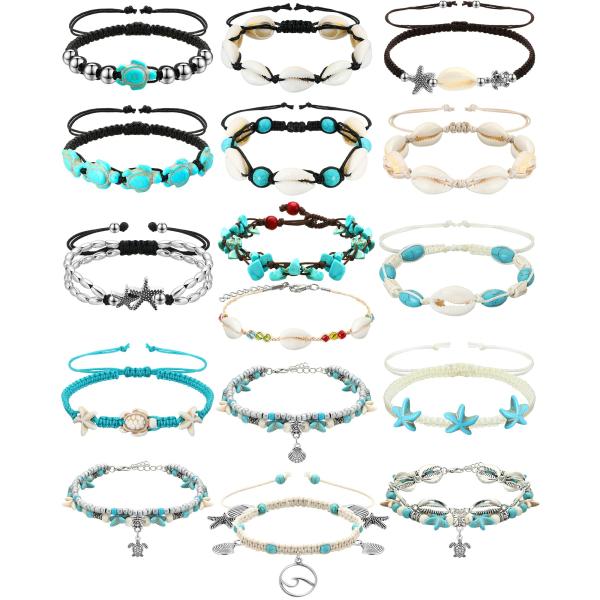 商品名:  16 Pcs Starfish Shell Turtle Ankle Bracelets Handmade Boho Anklet Jewelry Adjustable Seashell Bracelet Girls Brace...