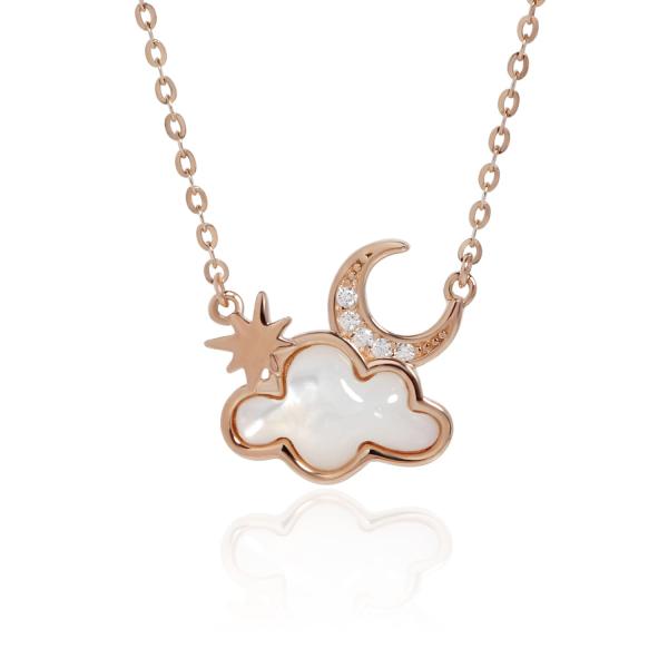 商品名Moon and Star Necklace for Women Moon Star Cloud Pendant Choker Necklace Mother of Pearl Seashell Necklace (Rose Gold...