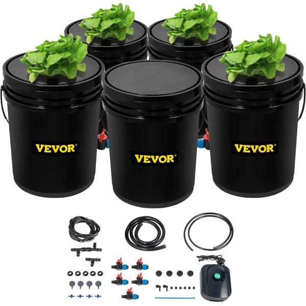 商品名:  VEVOR DWC Hydroponic System, 5 Gallon 5 Buckets, Deep Water Culture Growing Bucket, Hydroponics Grow Kit with Pump...