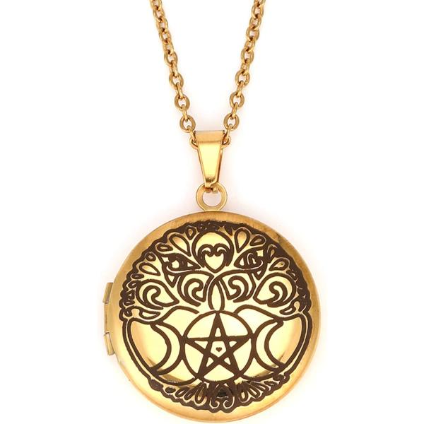 商品名UTHOSMDO Moon Star World Life Tree Locket Necklace，That Can Holds Pictures Inside Stainless Steel，Celtic Family Tree ...