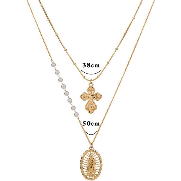 商品名Necklace Chain for Women Girls, Women Fashion Long Virgin Mary Cross Pendant Multi-layer Necklace Clavicle Chain Pend...