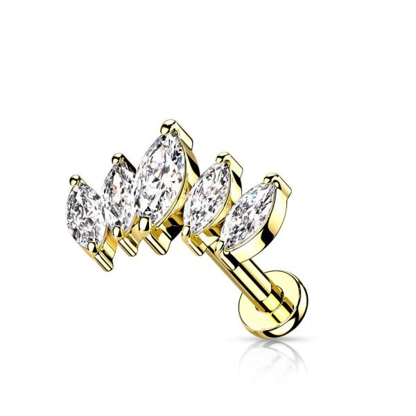 商品名: Dynamique 5 マーキス CZ ファンセット トップ 内部ねじ付き すべての316L サージカルスチール フラットバックスタッド ラブレット モンロー 軟骨用 (1個あたり販売), 金属, キュービックジルコニア Dyna...