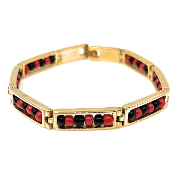 商品名: Elegua Babalawo ゴールドメッキ ステンレススチール オープンリンク レッド&amp;ブラック ビーズブレスレット メンズ 保護ジュエリー 長さ8インチ, 2XL, 金属, ゴールドメッキ FWJ Elegua Ba...