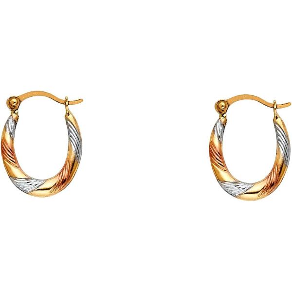 商品名14K REAL 3色 ツイスト&amp;ラインパターン オーバルフープイヤリング (12 x 15mm), 14K ゴールド, 宝石なし14k REAL Tri Color Twist and Line Pattern Oval H...