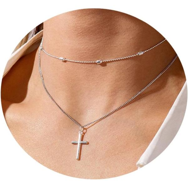 商品名信仰ネックレス 十字架ネックレス 十字架ペンダントネックレス ゴールドチェーン レイヤードネックレス ビーズネックレス ジュエリーギフト 女性用, 銅, その他Dcfywl731 First Communion Gifts for G...
