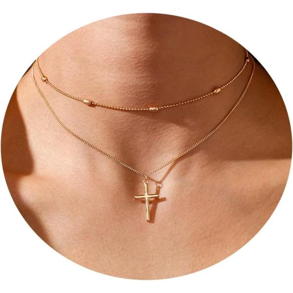 商品名信仰ネックレス 十字架ネックレス 十字架ペンダントネックレス ゴールドチェーン レイヤードネックレス ビーズネックレス ジュエリーギフト 女性用, 銅, その他Dcfywl731 First Communion Gifts for G...