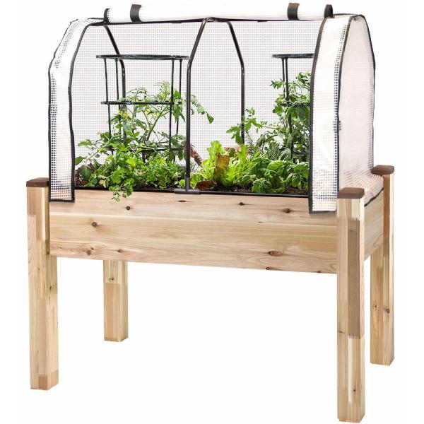 商品名:  CedarCraft Elevated Cedar Garden Vegetable Flower Herb Planter with Dual Zipper Door Greenhouse Cover for Patios a...