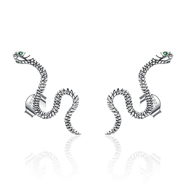 商品名:  Snake Stud Earring, S925 Sterling Silver Post Animal Earrings with Green Cubic Zirconia, Climbing Snake Cartilage ...