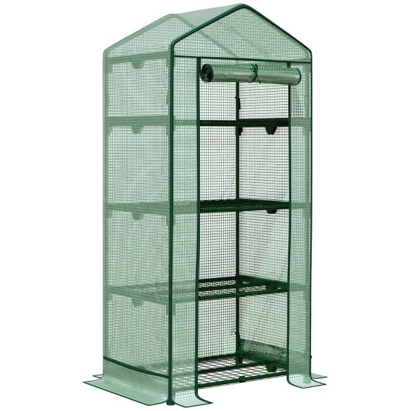 商品名:  Outsunny Terrace Greenhouse with 4 Wire Shelves and Roll-Up Door Gardening Greenhouse for Pots Plants Flowers Outd...