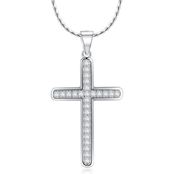 商品名Esbbela Cross Pendant Necklace for Women Men 14K White Gold Plated Cubic Zirconia Simple God Lords Prayer Classic Rel...
