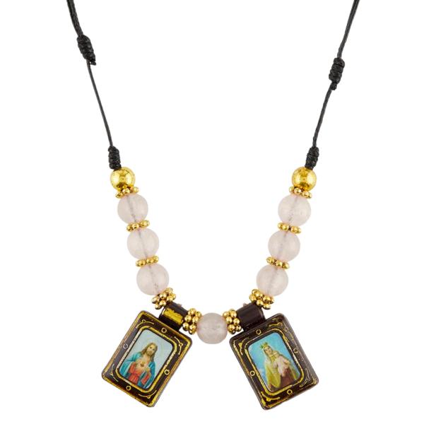 商品名: バラとゴールドトーンのビーズ付きScapular ネックレス、宗教的な献身的なファッションジュエリー、男性と女性のためのカトリックの確認スポンサーギフト 23インチ Scapular Necklace with Rose and ...