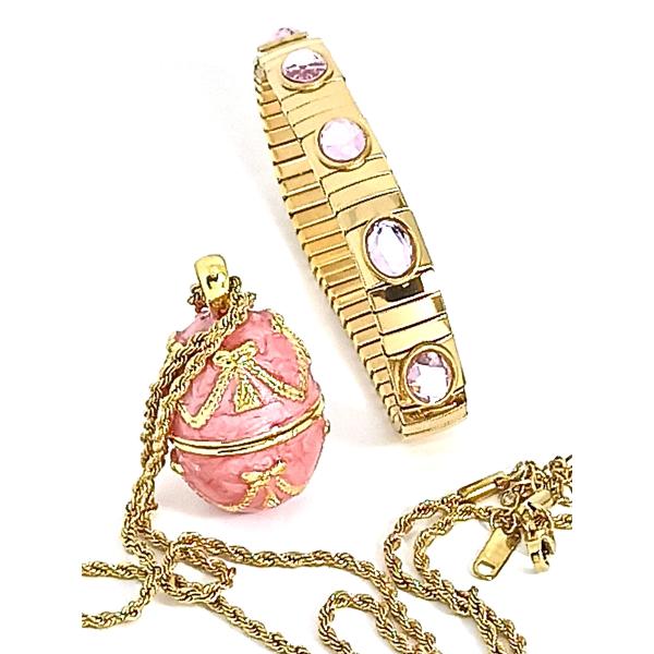 商品名:  HANDMADE Faberg〓 Egg Pink Faberge Egg Pendant Necklace SET for Bridesmaid Pendant Necklaces GOLD 24K BRACELET Pink...