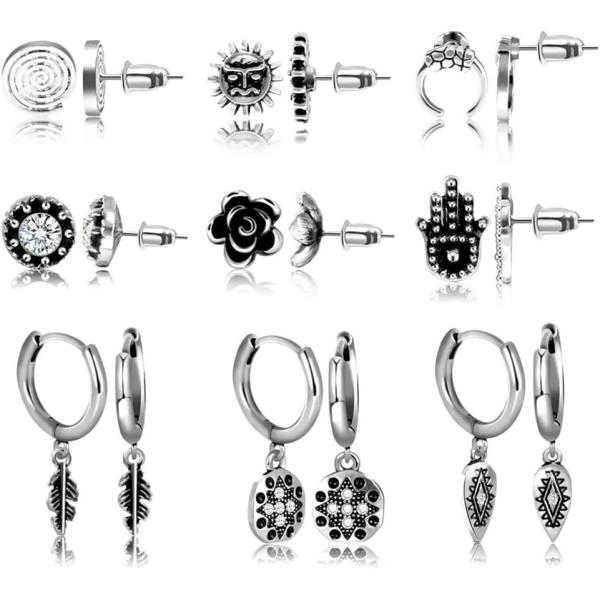 商品名INNERDIVA レディース シルバー OX イヤリング セット マルチピアス用 低刺激性 イヤリング ガールズ イヤリング スタッド ハムサ ハンドフラワー ホーン 太陽 スタッド イヤリング リーフ ダングル フープ イヤリング...