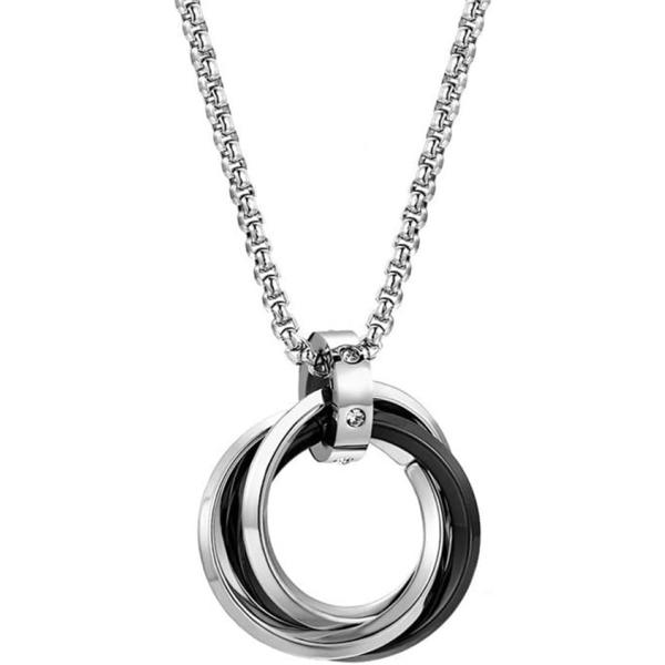 商品名Hifunny 3リングペンダントネックレス チタンスチール マルチカラーコンボ インターロッキングサークルネックレス レディース メンズ ファッションジュエリー, 金属, ラインストーンHifunny Three Ring Pend...