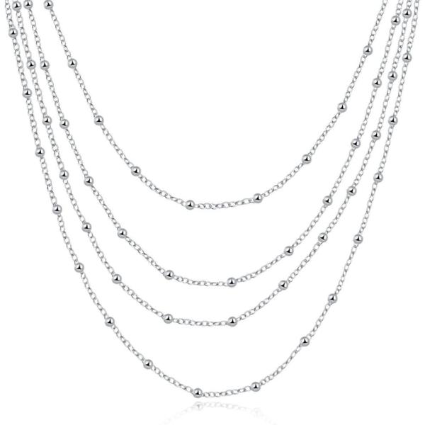 商品名ZDIFDIC Layered Choker Necklace for Women 4 Tier Long Chain Silver Plated Bead Chain Adjustable Multilayer Necklace W...