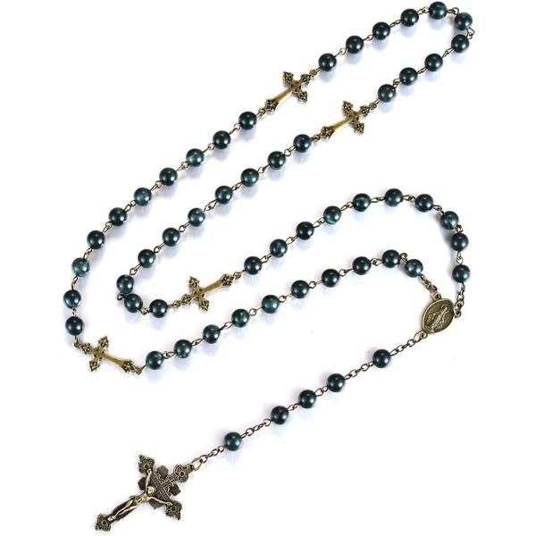 商品名聖母マリア ブラックグリーンビーズチェーン ロングネックレス レディース メンズ 祈り 七つの悲しみ ロザリオ カトリック 祈り 悲しみ 最初の聖体拝領や堅信礼の贈り物に 母の祈りVirgin Mary Black Green Bea...