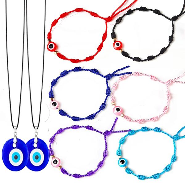 商品名: COLORFUL BLING 10ピース イーヴィル・アイ・ストリング・ノット・ブレスレット ビッグ・イーヴィル・アイ・ガラス・ペンダント・ネックレス・ジュエリーセット トルコ式保護・ハムサ・ラッキー・ネックレス・マル・デ・オジョ...