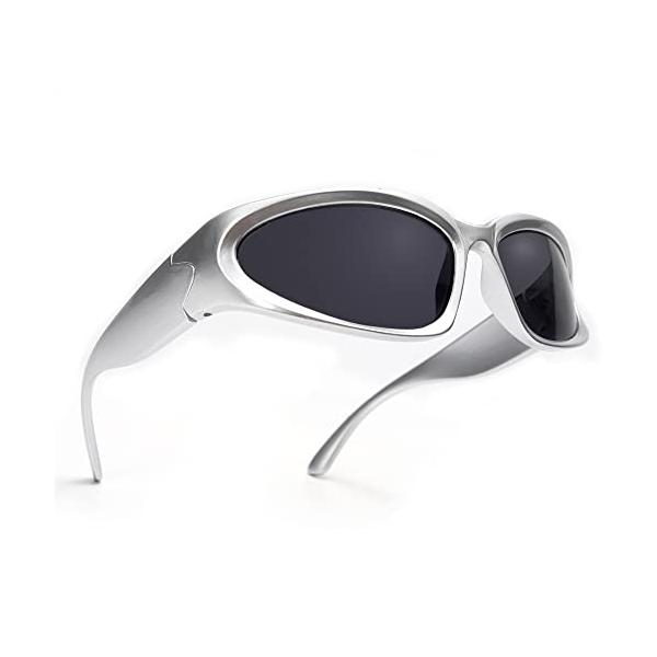 商品名: [FUFSAWS] Gafas de sol de moda para hombres y mujeres, gafas de sol ovaladas oscuras con sombras deportivas para pe...