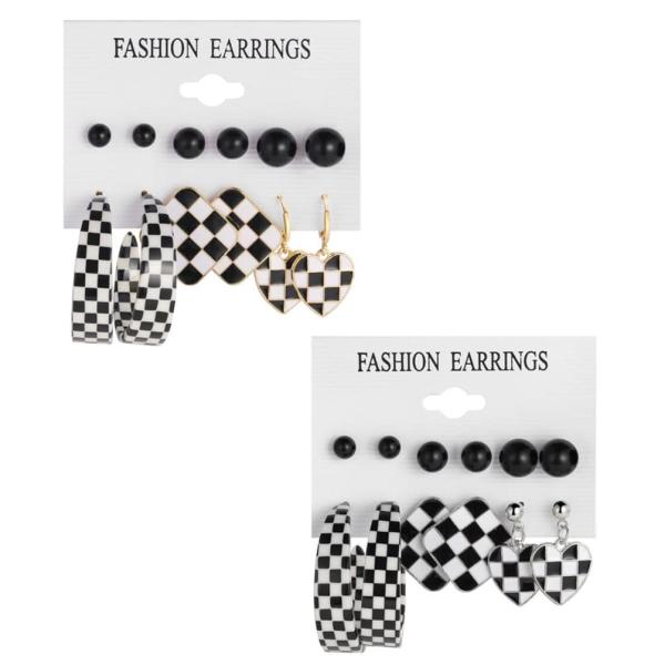 商品名: Weloveushop ブラックスタッド Cタイプ イヤリングセット 12ペア パーソナライズ ブラック&amp;ホワイト チェッカーボード イヤリング ブラックゴールド ブラックシルバー Mサイズ, M, 合金 Weloveus...