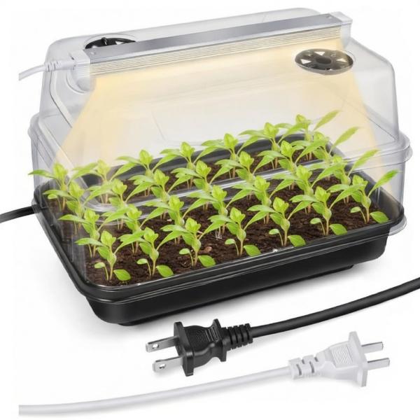 商品名:  Saillong Seed Starter Tray with Grow Lights, Seedling Heating Tray with 15'' x 8.2'' Adjustable Height Humidity Do...