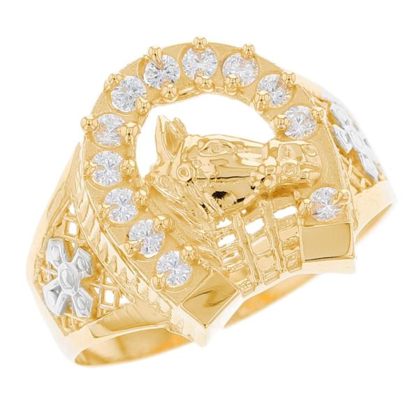 商品名: Jewelry Liquidation 10K ツートーン ソリッドゴールド 馬 幸運 蹄鉄 キュービックジルコニア メンズリング, 金属 ジェムストーン, キュービックジルコニア Jewelry Liquidation 10k ...