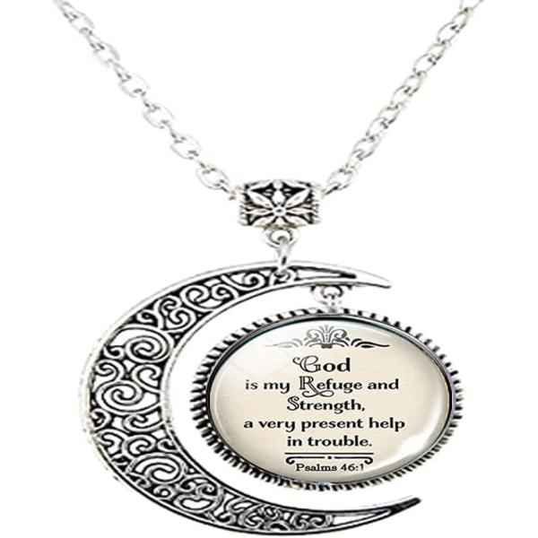 商品名Bible Verse"" God Is My Refuge and Strength "" Bible Quote Glass Art photo Moon Necklace Man Woman Jewelry as Giftsブラ...